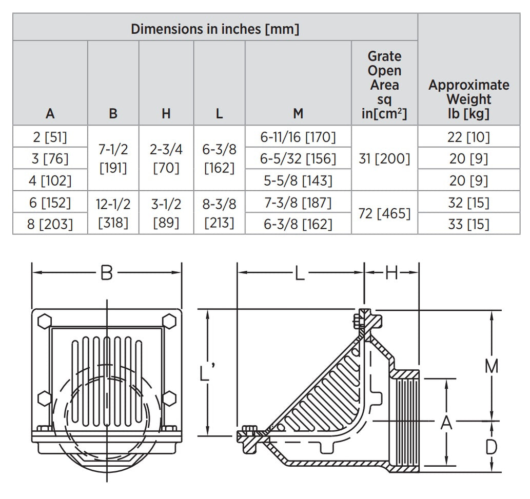 Zurn Z187 - 6" x 7" or 8" x 12" Oblique Scupper Drain — Mainline Materials