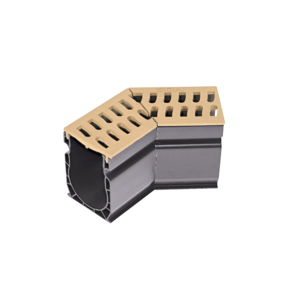 Slim Channel™ Drain 45° Elbow and Grate, Sand Plastic — Mainline Materials