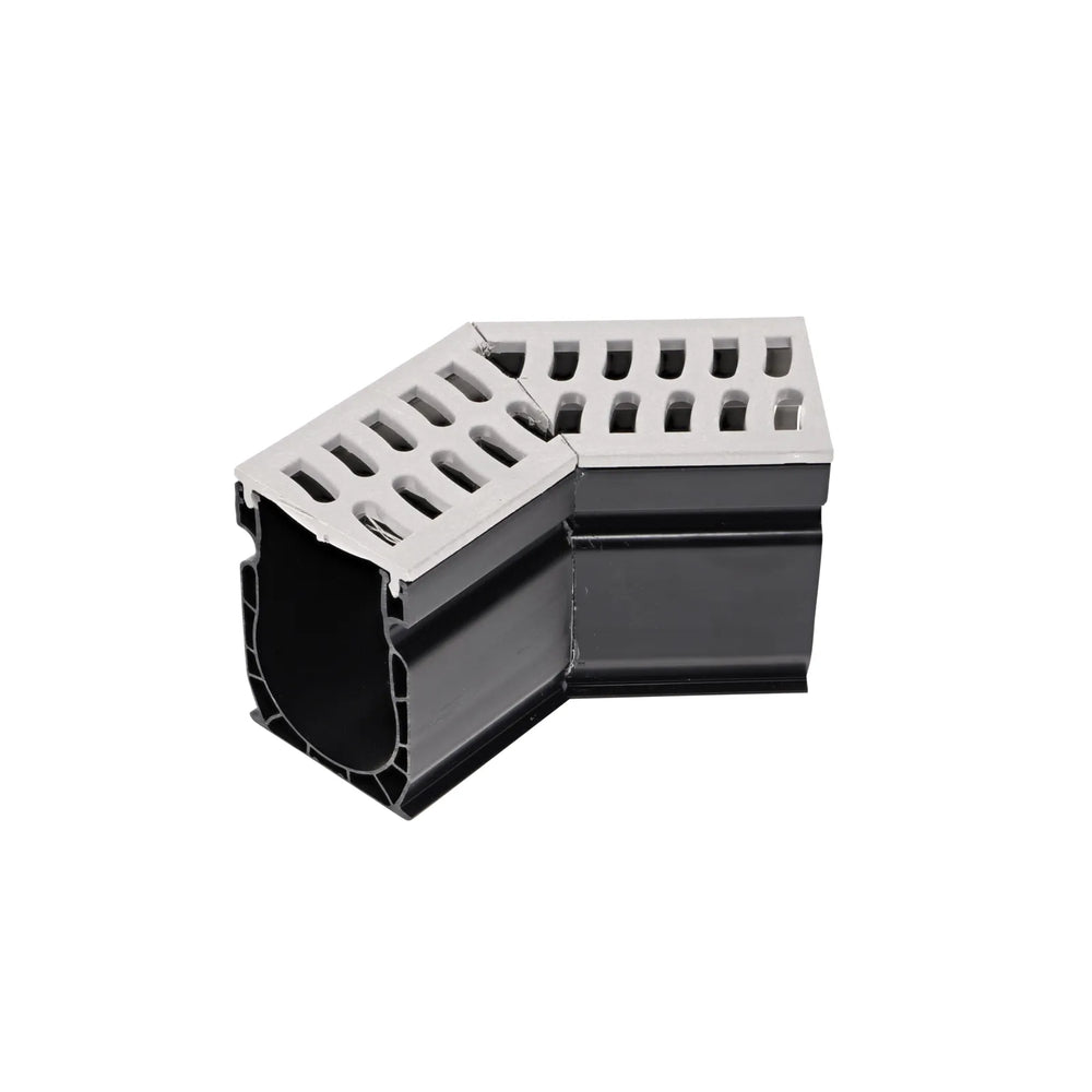 Slim Channel™ Drain 45° Elbow and Grate, Gray Plastic — Mainline Materials