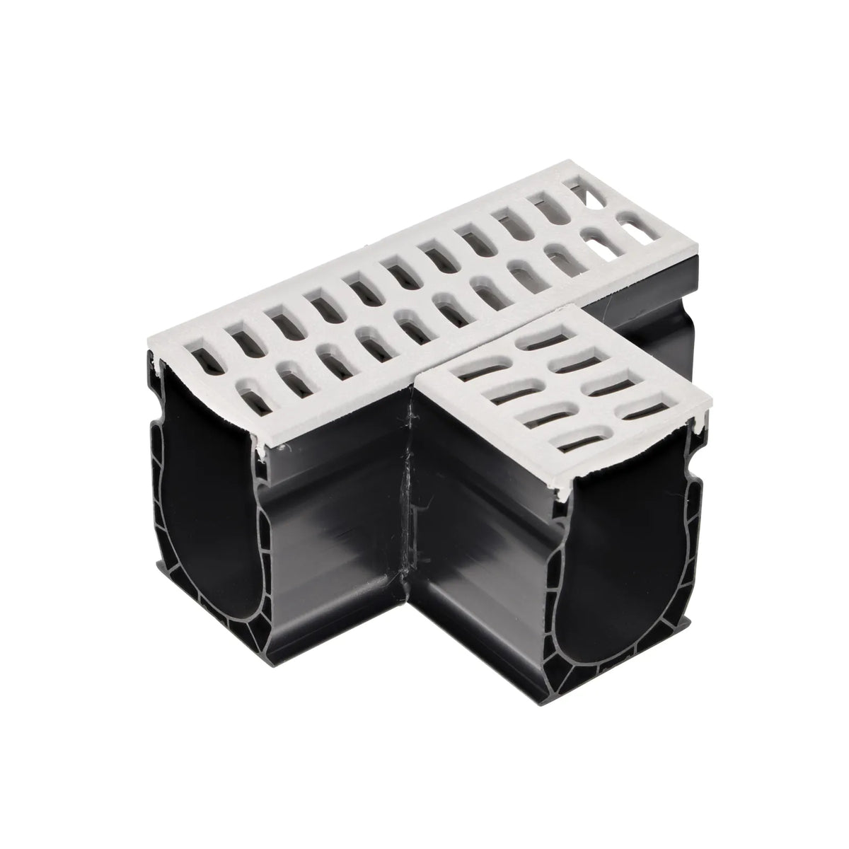 Slim Channel™ Drain Tee and Grate, Gray Plastic — Mainline Materials